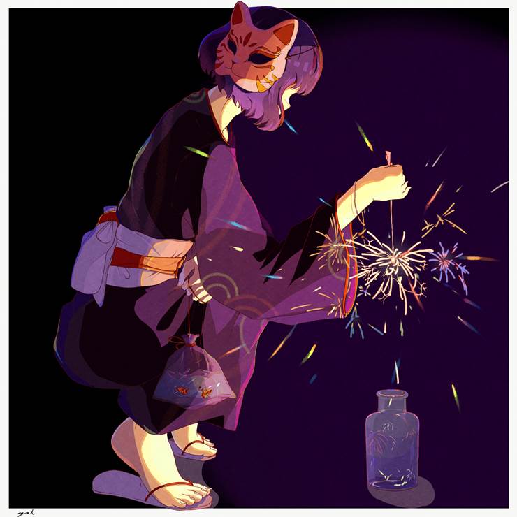 夏祭り|插画师やsい/yasi的浴衣插画图片 | BoBoPic