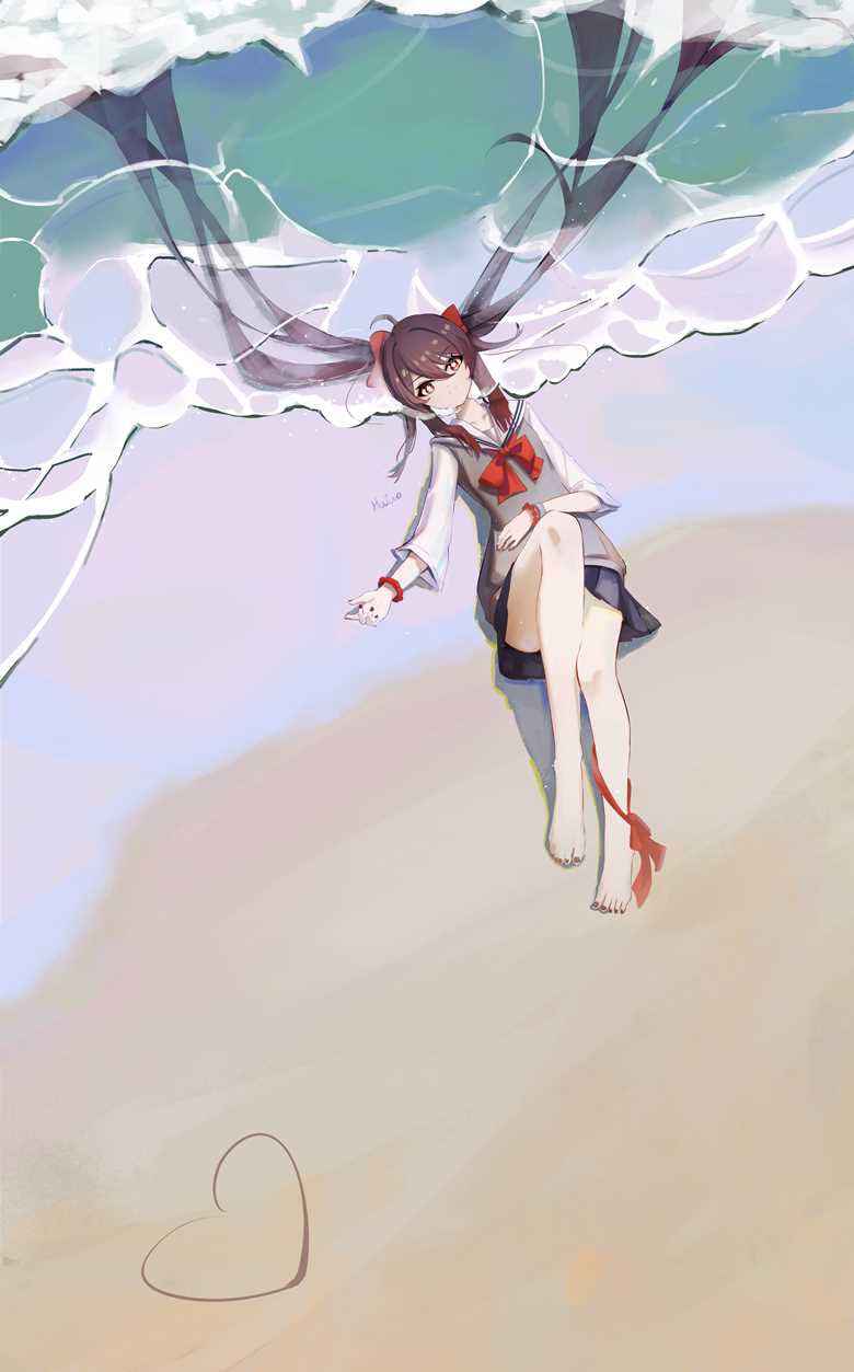 蓝天海滩胡桃桃 栖夏的原神插画图片 Bobopic