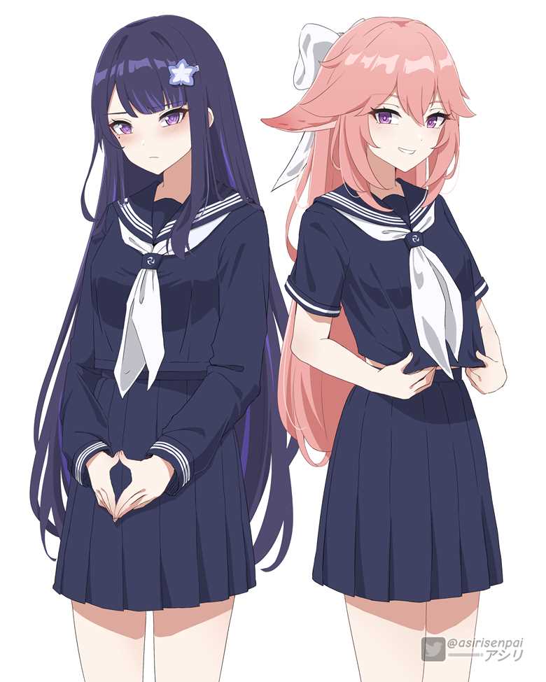 Raiden shogun and yae miko JK|AsiriSenpai的八重神子插画图片 | BoBoPic