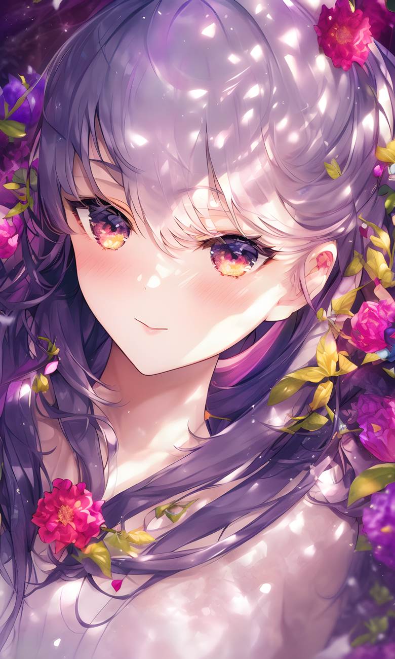 girl,young girl,flower decoration,hair ornament,sunlight through trees,original,original ...