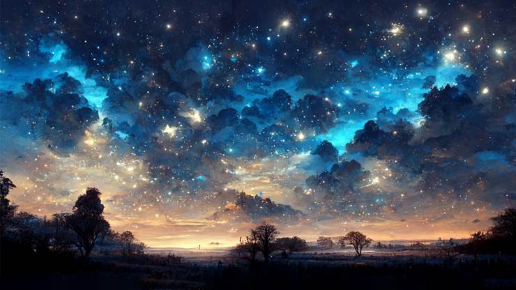 苍い星空|插画师mio的AI风景插画图片 | BoBoPic