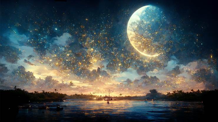 辉く夜空|插画师mio的AI风景插画图片 | BoBoPic