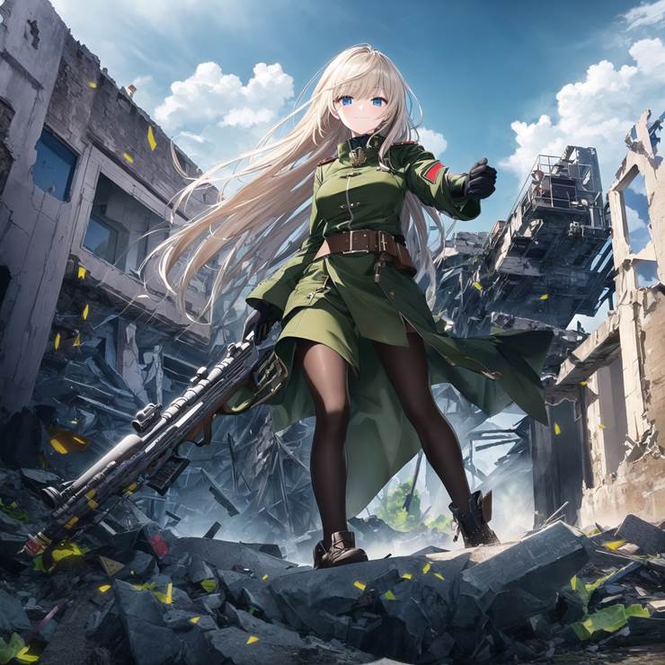 AI illustration,fantasy,weapon,archeological site ,war,scenery,gun,blonde, - らけしで'illustration ...