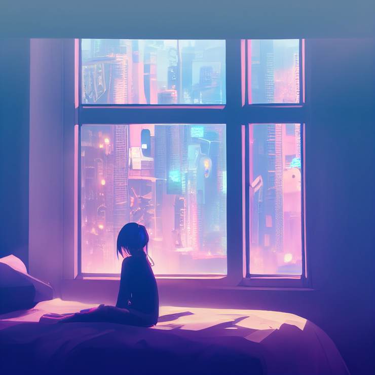 一个安静的夜晚|插画师mio的AI风景插画图片 | BoBoPic