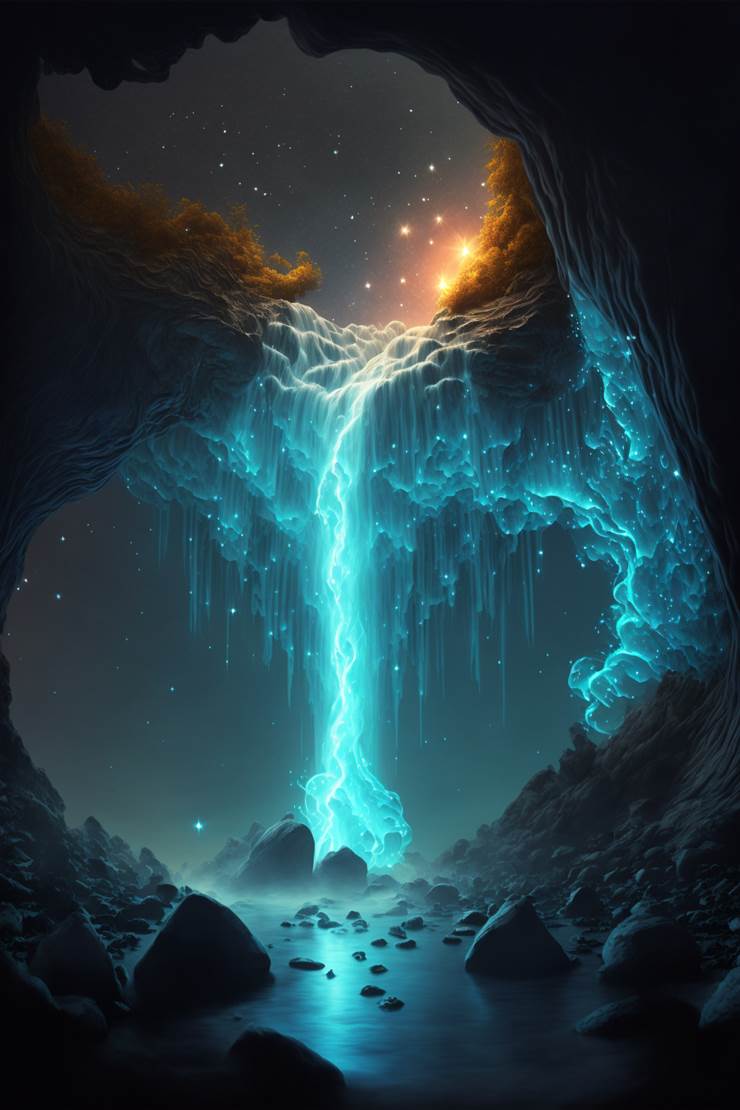 青の滝|插画师mio的AI风景插画图片 | BoBoPic