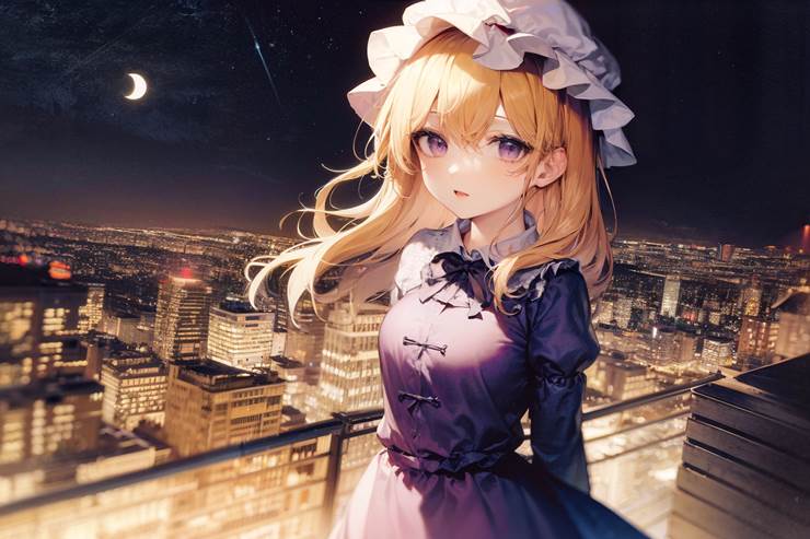 梅里和夜晚的城市 插画师kae 的ai绘图(东方project)插画图片 Bobopic