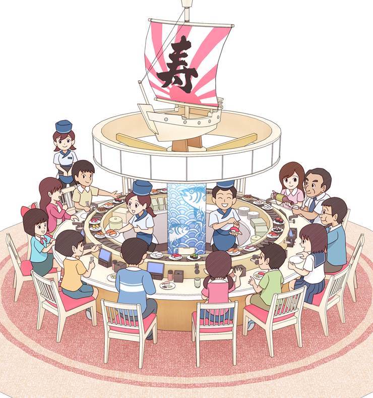 回转寿司助威插图|插画师KIYO的回转寿司插画图片 | BoBoPic