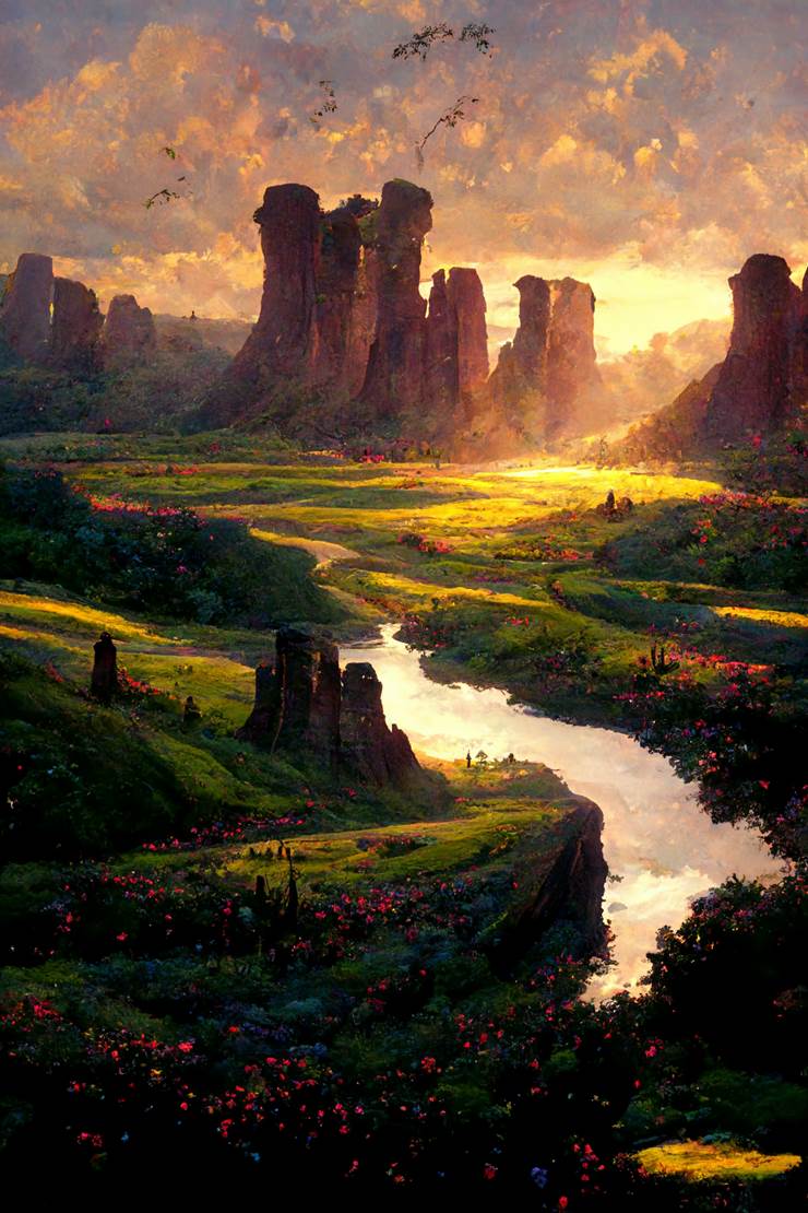 夕阳下的草原|插画师ペンたろう的AI绘图（风景）插画图片 | BoBoPic