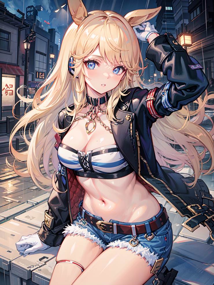 Gold City (Uma Musume),blonde,long blond hair,horse girl,Uma Musume Pretty Derby,AI Illustration ...