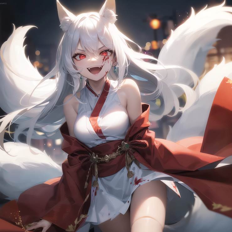 狐璃白绮(凶妖ver.)|插画师Rひつじ的病娇插画图片 | BoBoPic