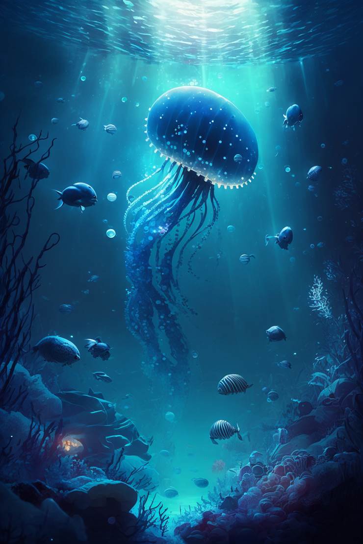 巨型水母|插画师mio的AI风景插画图片 | BoBoPic