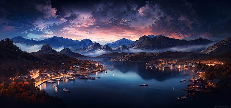 StarryBay|插画师Uomi的风景插画图片 | BoBoPic