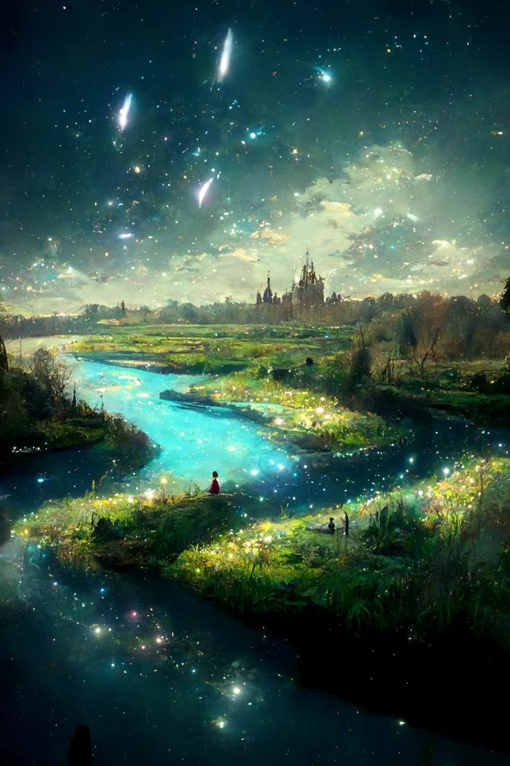 夜空と草原|插画师ペンたろう的AI绘图（风景）插画图片 | BoBoPic