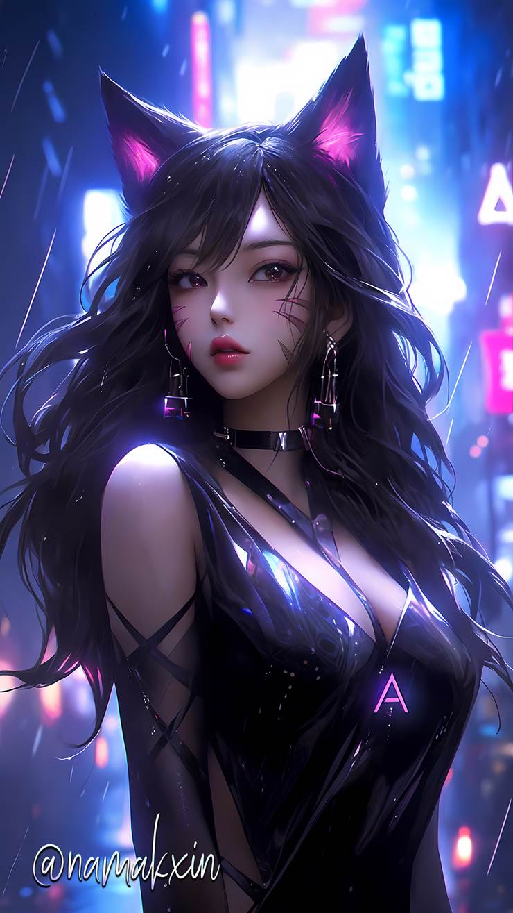 (M01H1,2)NeonIdolAhri|插画师namakxin的英雄联盟插画图片 | BoBoPic