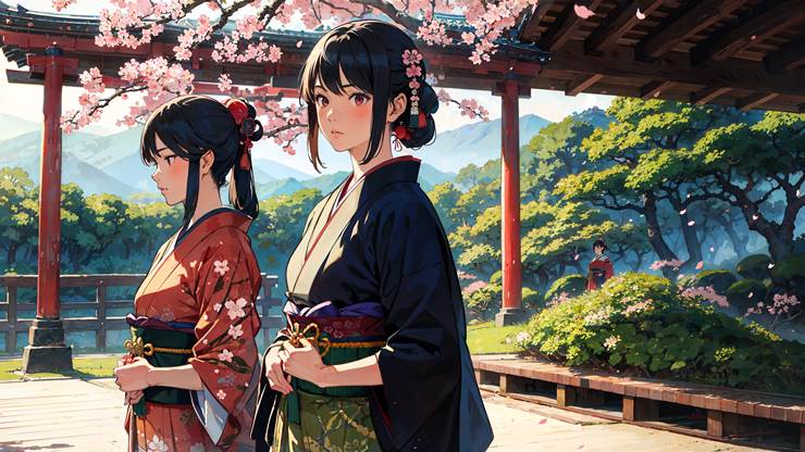 时代剧#2|插画师阿蜜AIart的AI绘图（和服女孩）插画图片 | BoBoPic