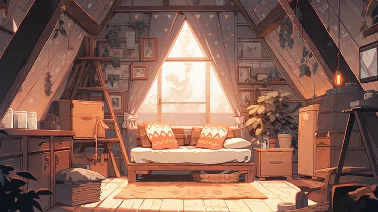 屋根里部屋|插画师mio的AI风景插画图片 | BoBoPic