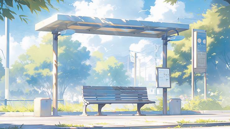 公共汽车站|插画师mio的AI风景插画图片 | BoBoPic