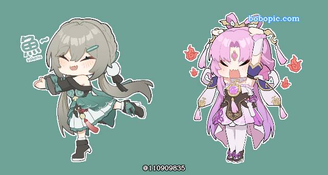 Honkai: Star Rail,chibi,Qingque,Fu Xuan,鱼, - 松SongZzz'illustration - pixivdaily