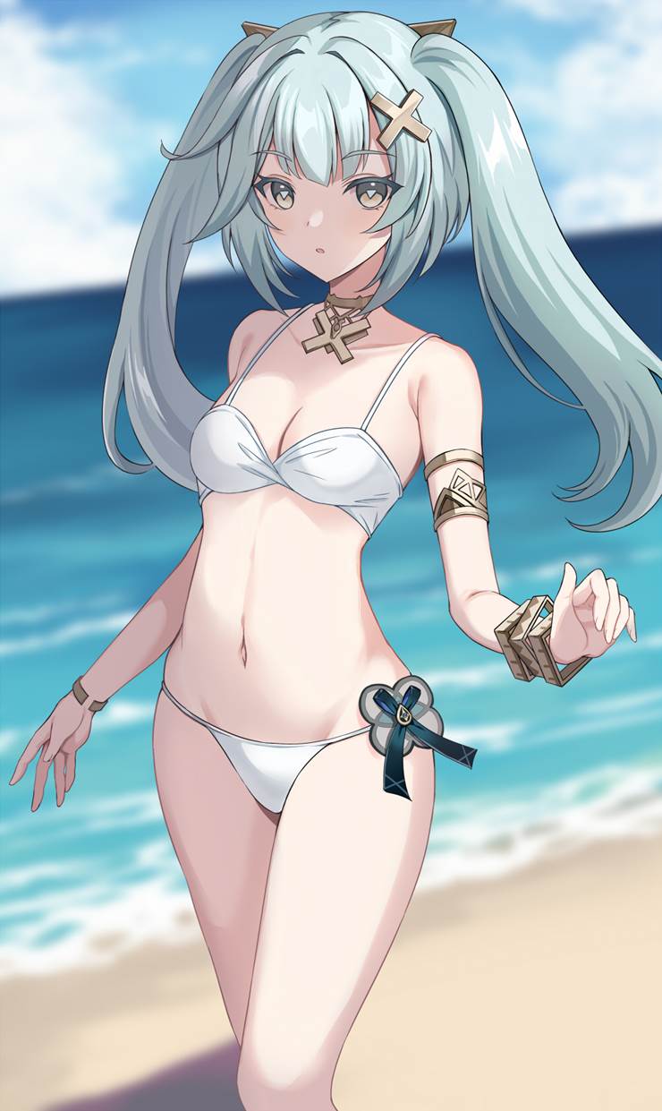 Genshin Impact,Faruzan,swimsuit,Faruzan (Genshin Impact),swimming in the sea,white bikini ...