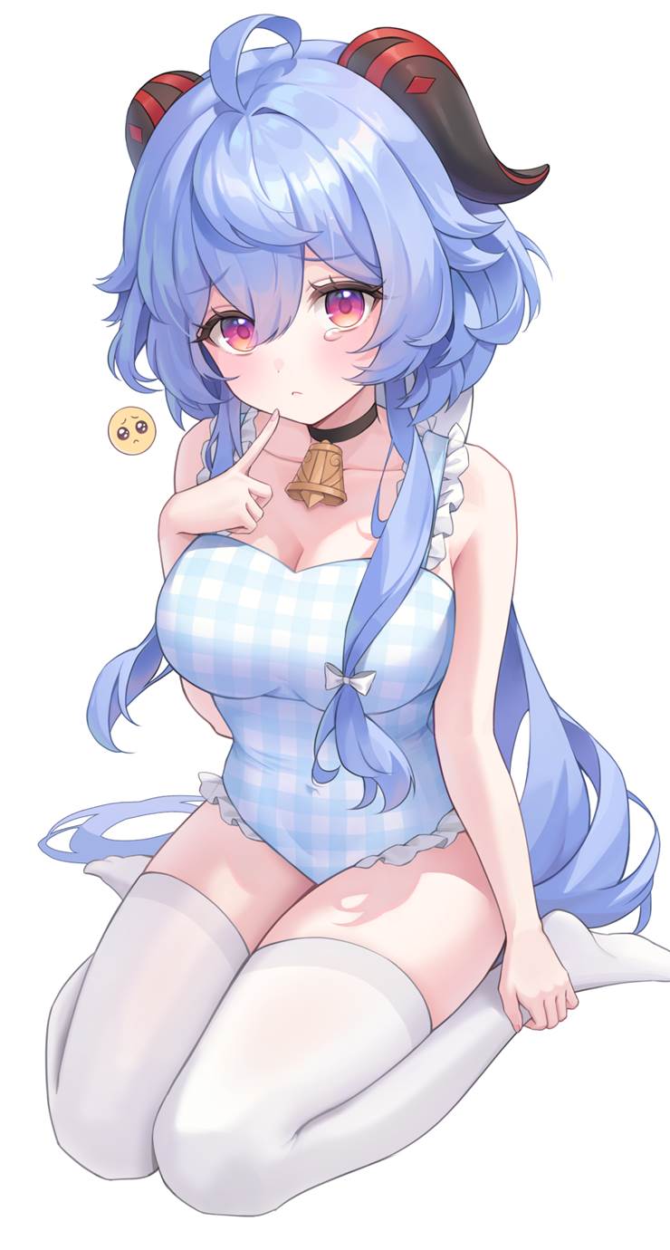 Genshin Impact,girl,Ganyu (Genshin Impact),Ganyu,thighs,swimsuit,knee highs,one-piece swimsuit ...