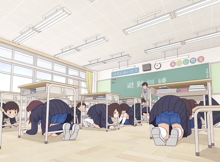 避难训练改|插画师KIYO的女子中学生插画图片 | BoBoPic