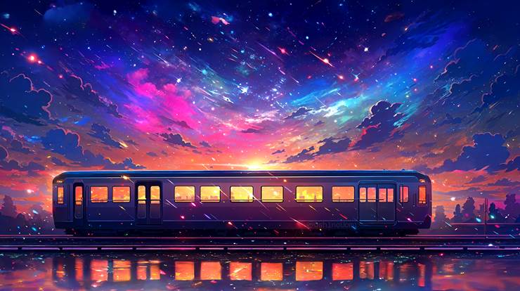 StarryTrain|插画师Uomi的Ai绘图（风景）插画图片 | BoBoPic