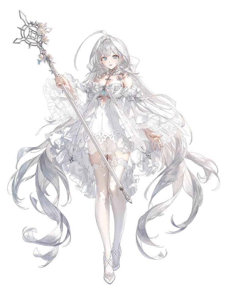 original,creation,girl,white hair,standing picture,long white hair,rose,frills,original 1000 ...