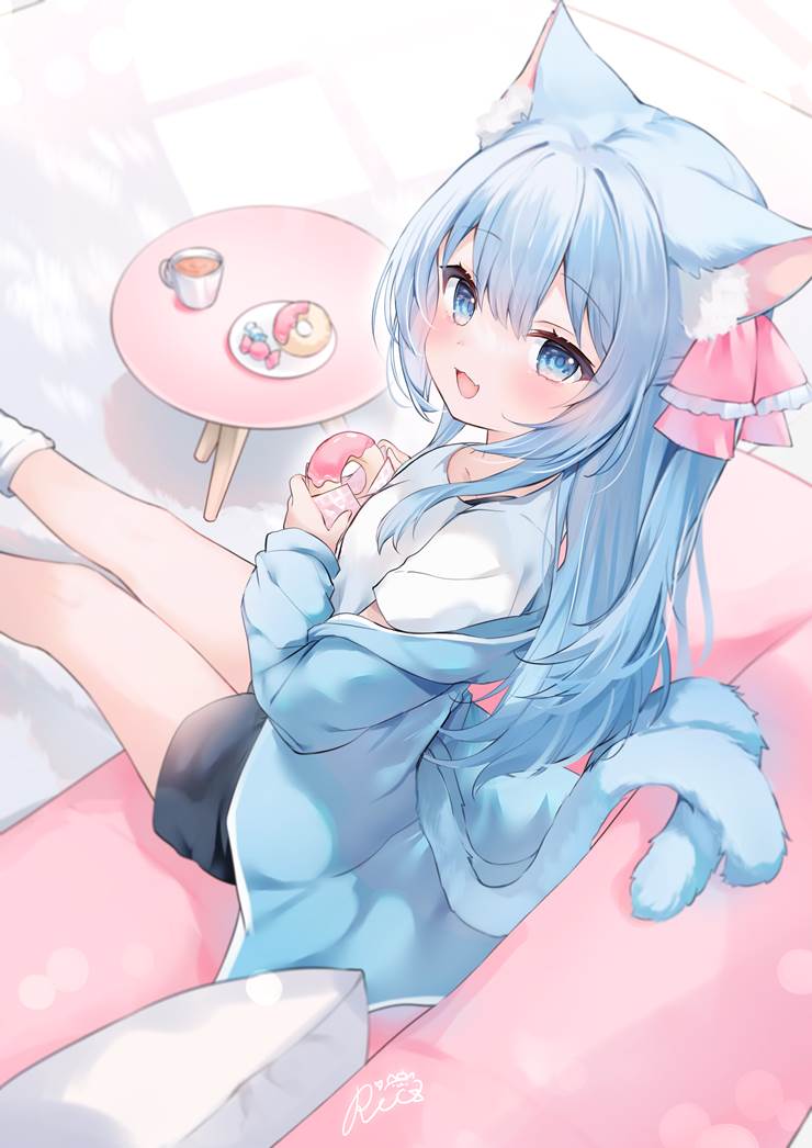 girl,animal ears,loli,kawaii,aqua,cat ears, - rucaco/るかこ'illustration - PixivBox