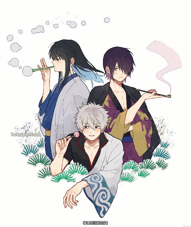 银魂,坂田银时,Kotaro Katsura,Shinsuke Takasugi, - 木庭'illustration - PixivBox