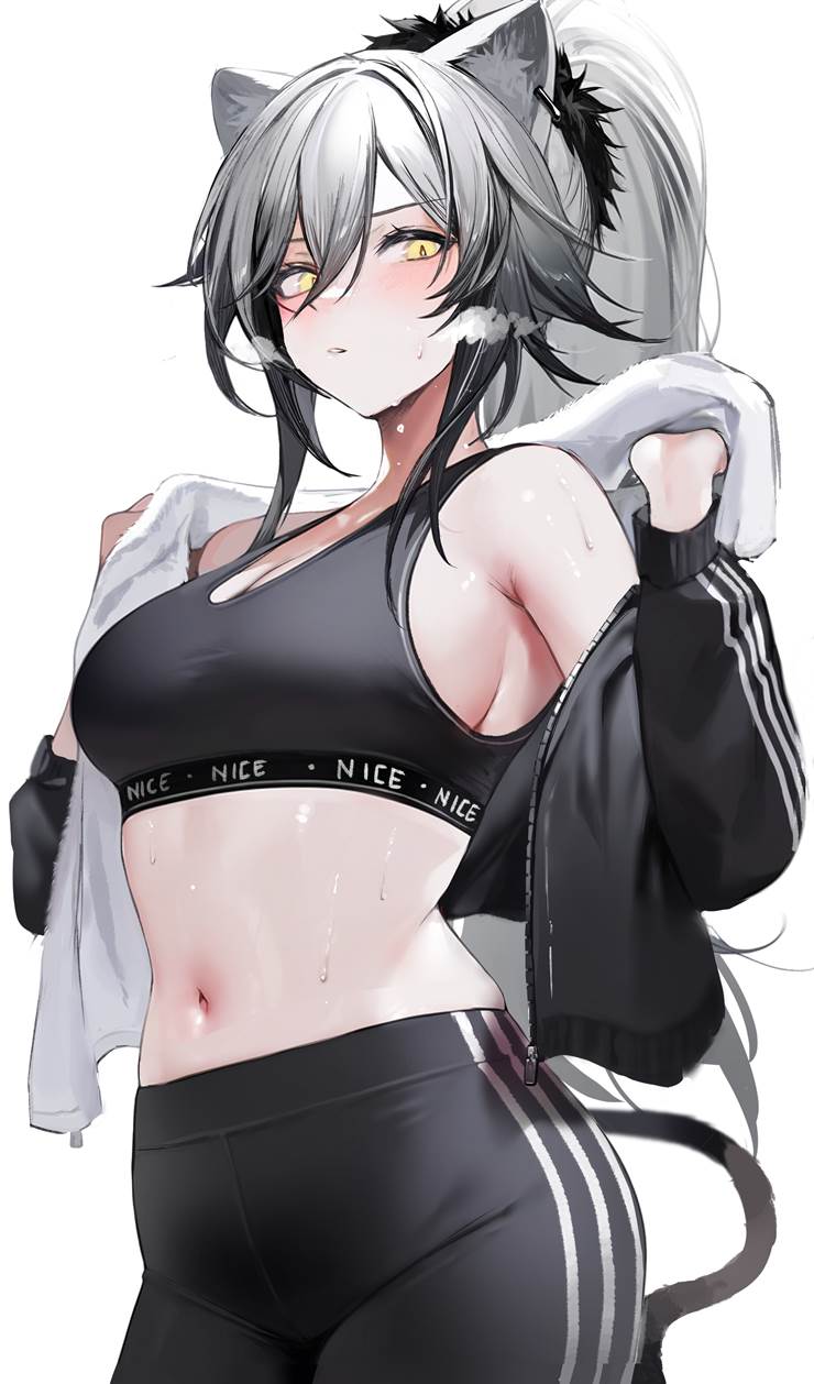Arknights,Arknights,Schwarz (Arknights),Tomimi (Arknights),cat ears,sports bra,towel, - ドクロ ...
