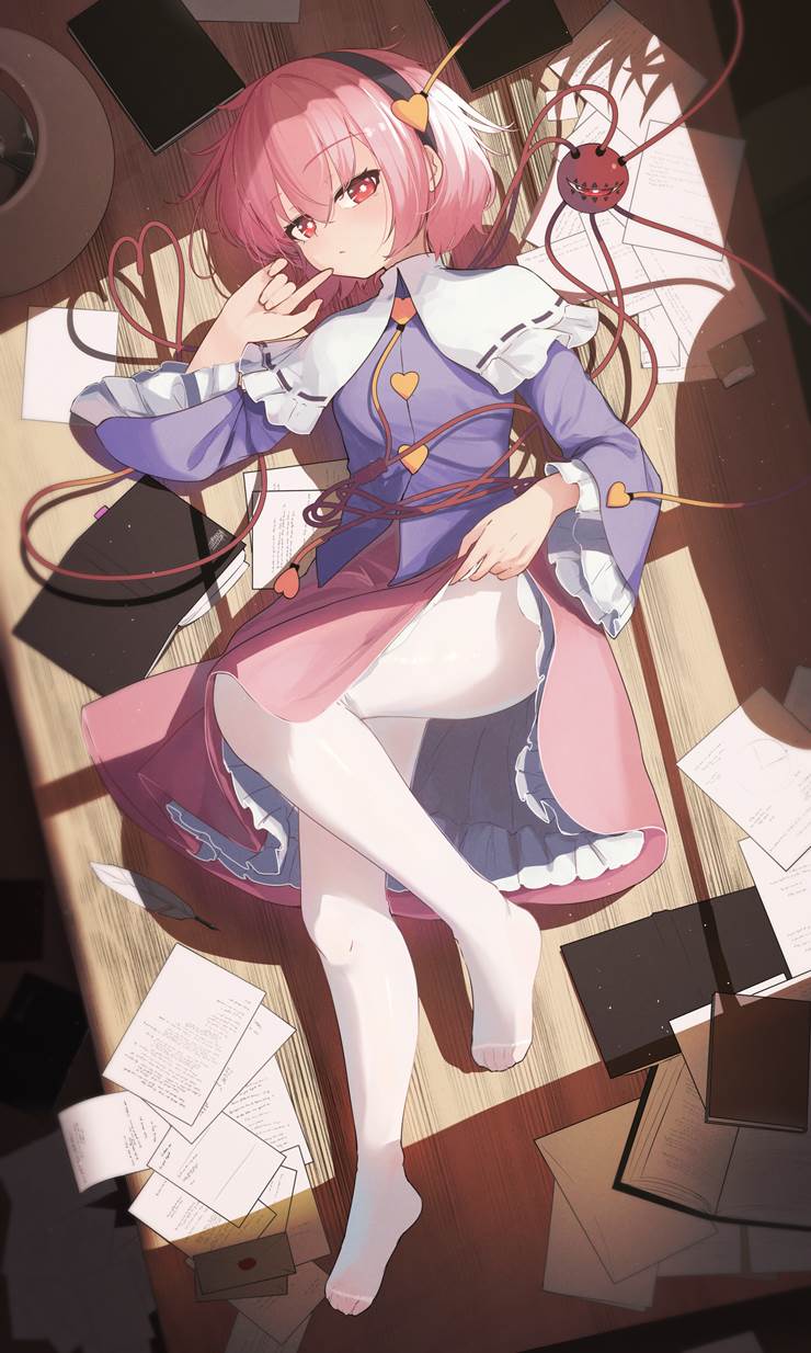 Touhou Project,satori komeiji,Legs of Touhou girls,white tights,lifted clothing, - 千歳茶 幽時 ...