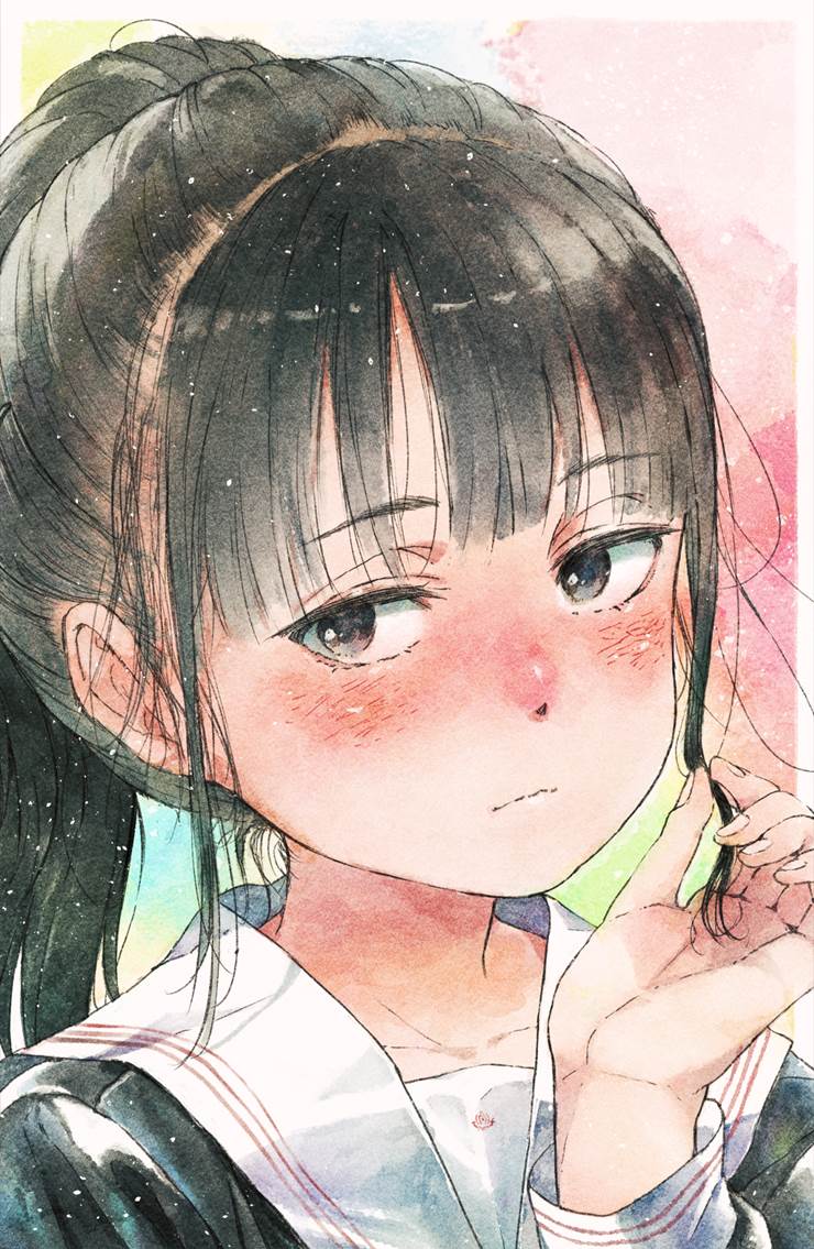 照れると发の毛を触る癖がある子p站画师御免なさい的水手服插画图片 Bobopic
