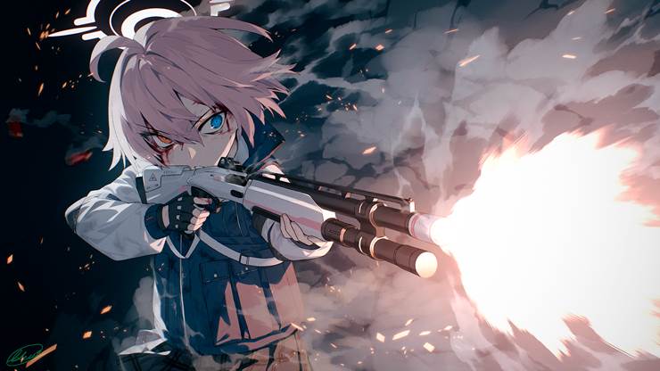 Blue Archive,Takanashi Hoshino,heterochromia,gun,shotgun, - blew'illustration - PixivBox