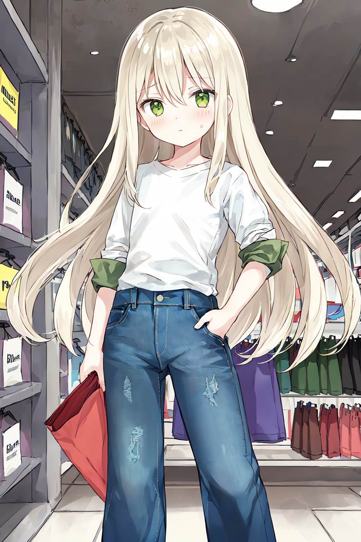 原创角色,牛仔裤,T恤,AI 画作图片|尺寸2048x3072 | BoBoPic