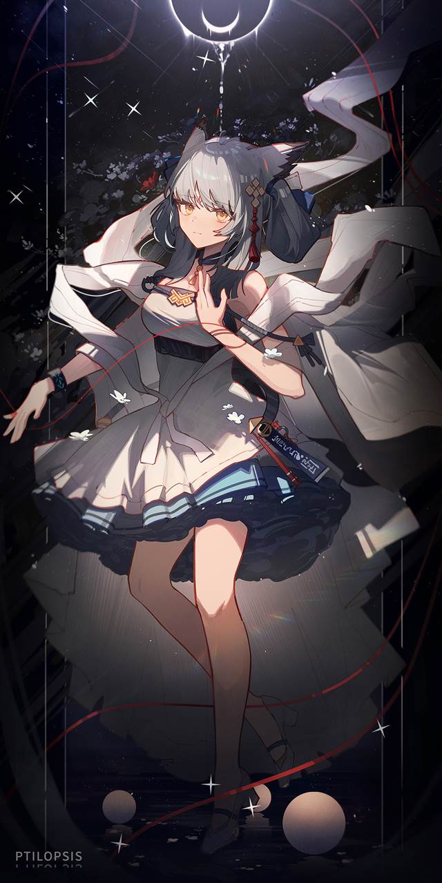 Arknights,Arknights,girl,young girl,white hair,Ptilopsis (Arknights),Ptilopsis,thigh ...