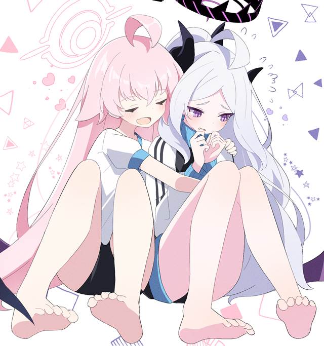 Sorasaki Hina,Blue Archive,Takanashi Hoshino,girl,Hoshino/Hina,yuri,barefoot, - 笹ノ葉'illustration ...