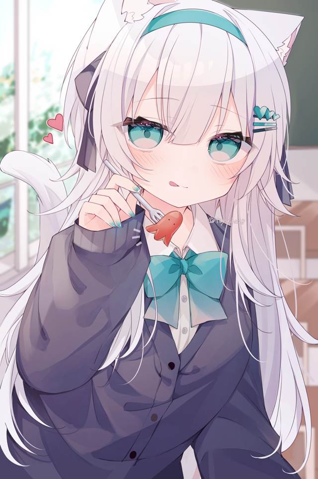 original,creation,girl,white hair,cat ears,animal ears,uniform, - ツユハ'illustration - PixivBox