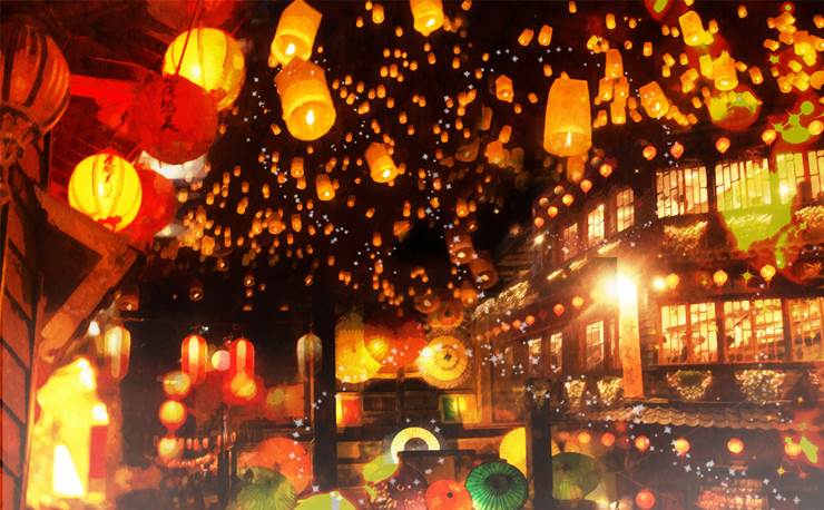 漂亮的灯笼插画图片，浪漫的鸭P | BoBoPic