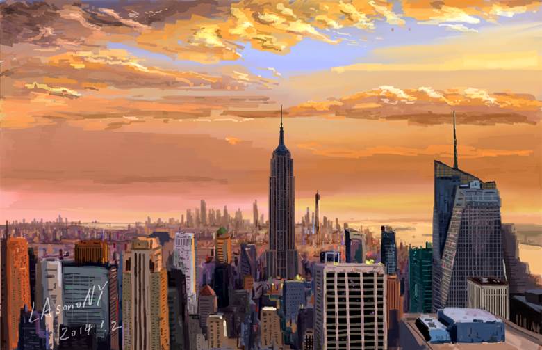 朝のNEW YORK|LucaLiu的pixiv风景插画图片 | BoBoPic