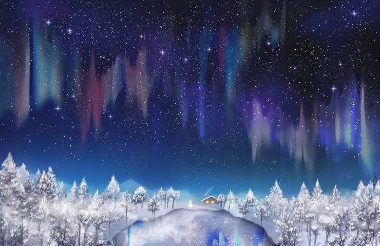 aurora|插画师hs的极光夜景插画图片 | BoBoPic