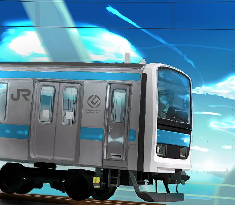 スカイブルー|びわこまち209的电车风景插画图片 | BoBoPic