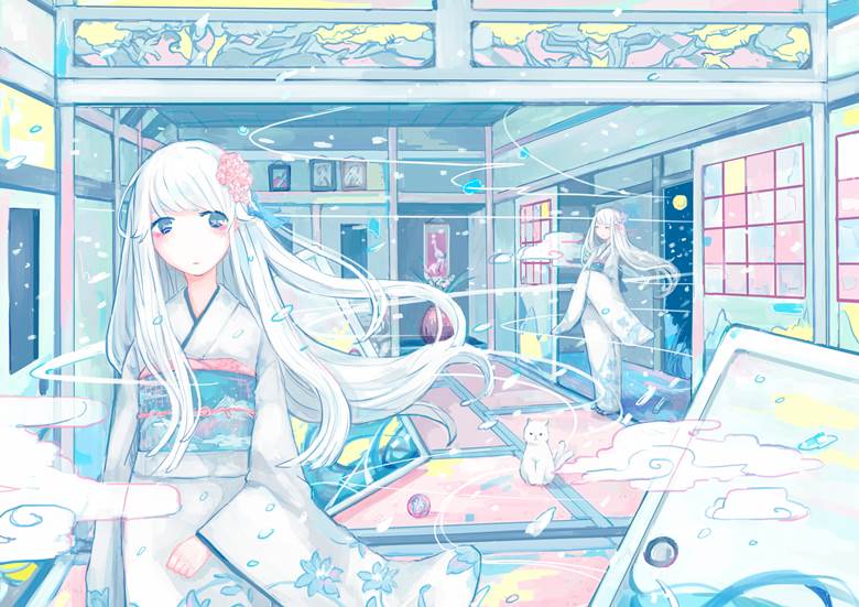 白色の猫又|YUtuKI的下雪插画图片 | BoBoPic