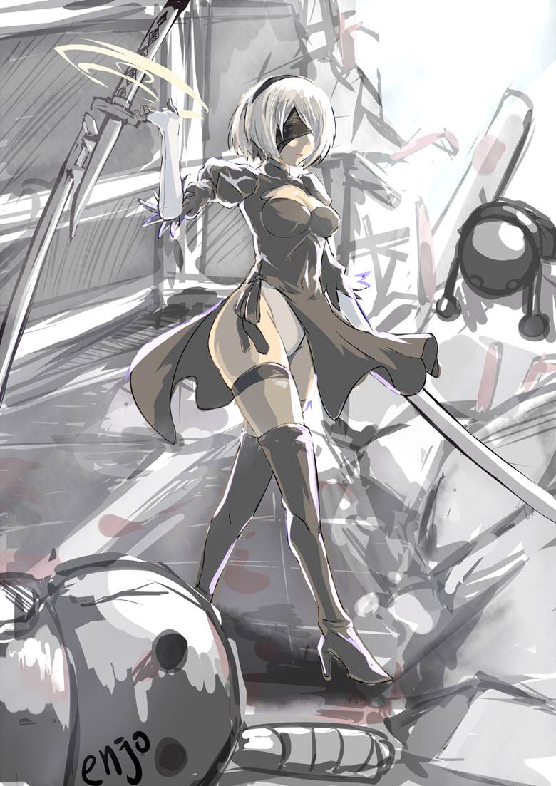 Nier 2B|插画师enJo的尤尔哈2号B型插画图片 | BoBoPic