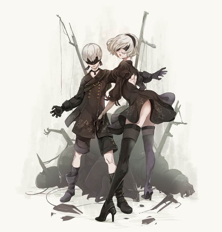 2B&9S|插画师しきいち的尤尔哈2号B型插画图片 | BoBoPic