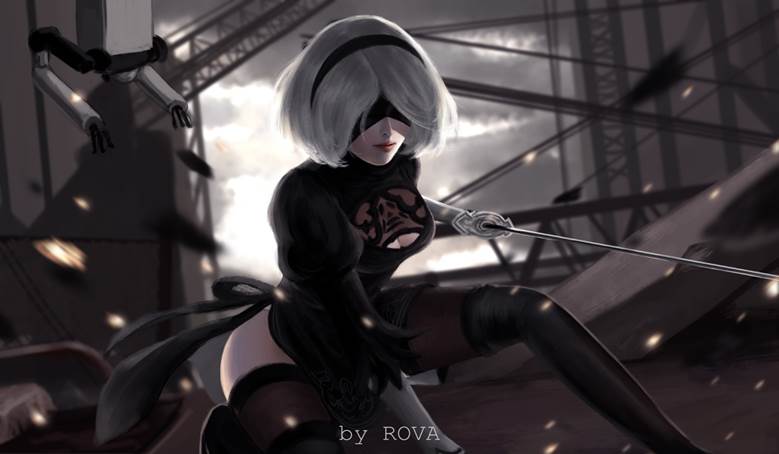2B NieR:Automata|插画师Rova_DD的尤尔哈2号B型插画图片 | BoBoPic