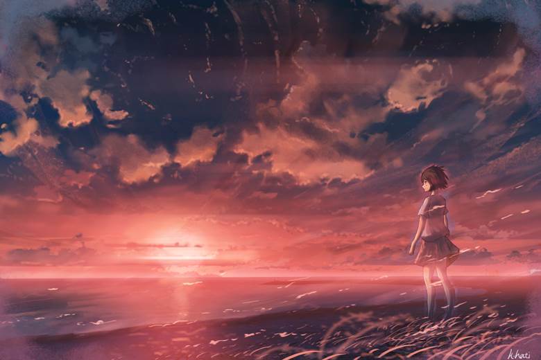 the red sky|K.Hati的夕阳风景插画图片 | BoBoPic