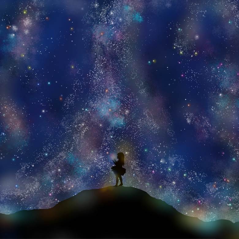 星空と少女|元G的Pixiv风景壁纸插画图片 | BoBoPic