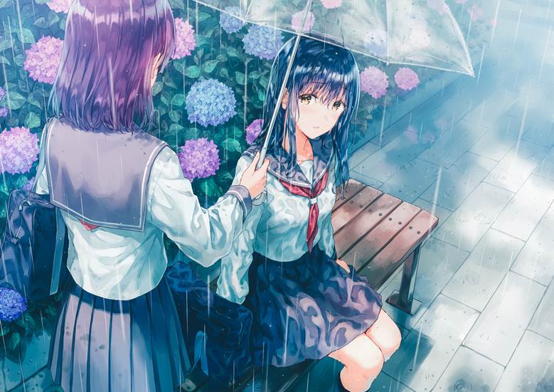 rainy day|Hiten的水手服少女插画图片 | BoBoPic