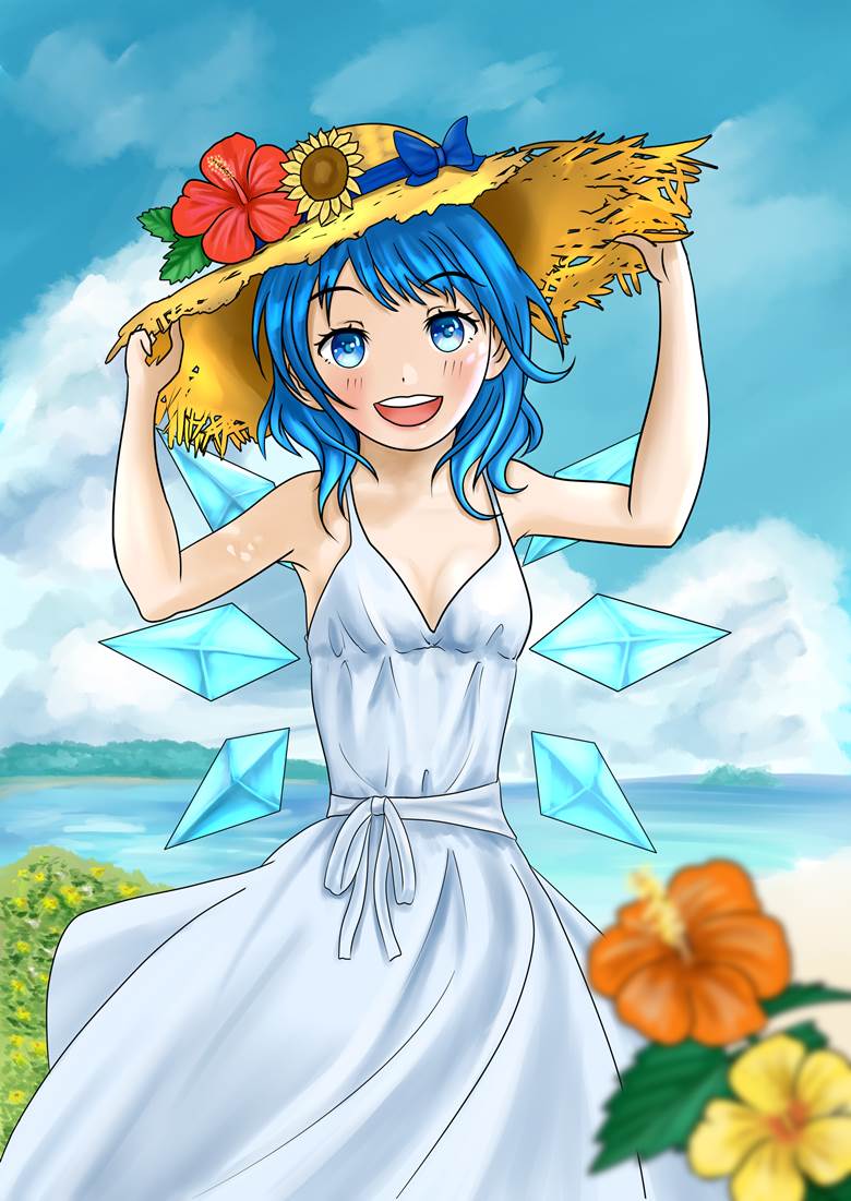 C96ようせいびよりsummer days 表纸绘のチルノ|オーチル＠お的草帽少女插画图片 | BoBoPic