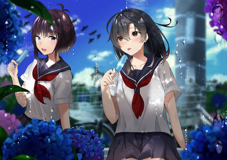 初夏に入る|ゆーFOU的紫阳花插画图片 | BoBoPic